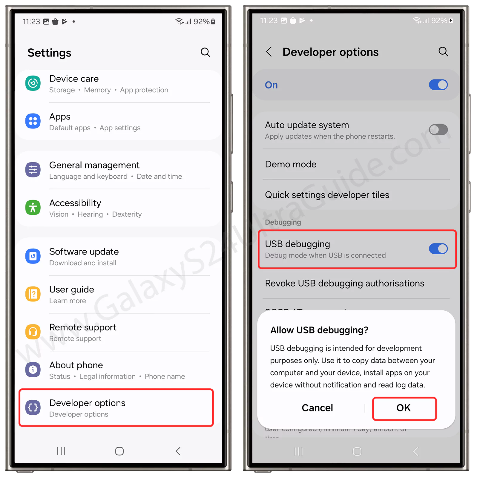 Enable Developer Options and USB Debugging on Samsung Galaxy S24 Ultra